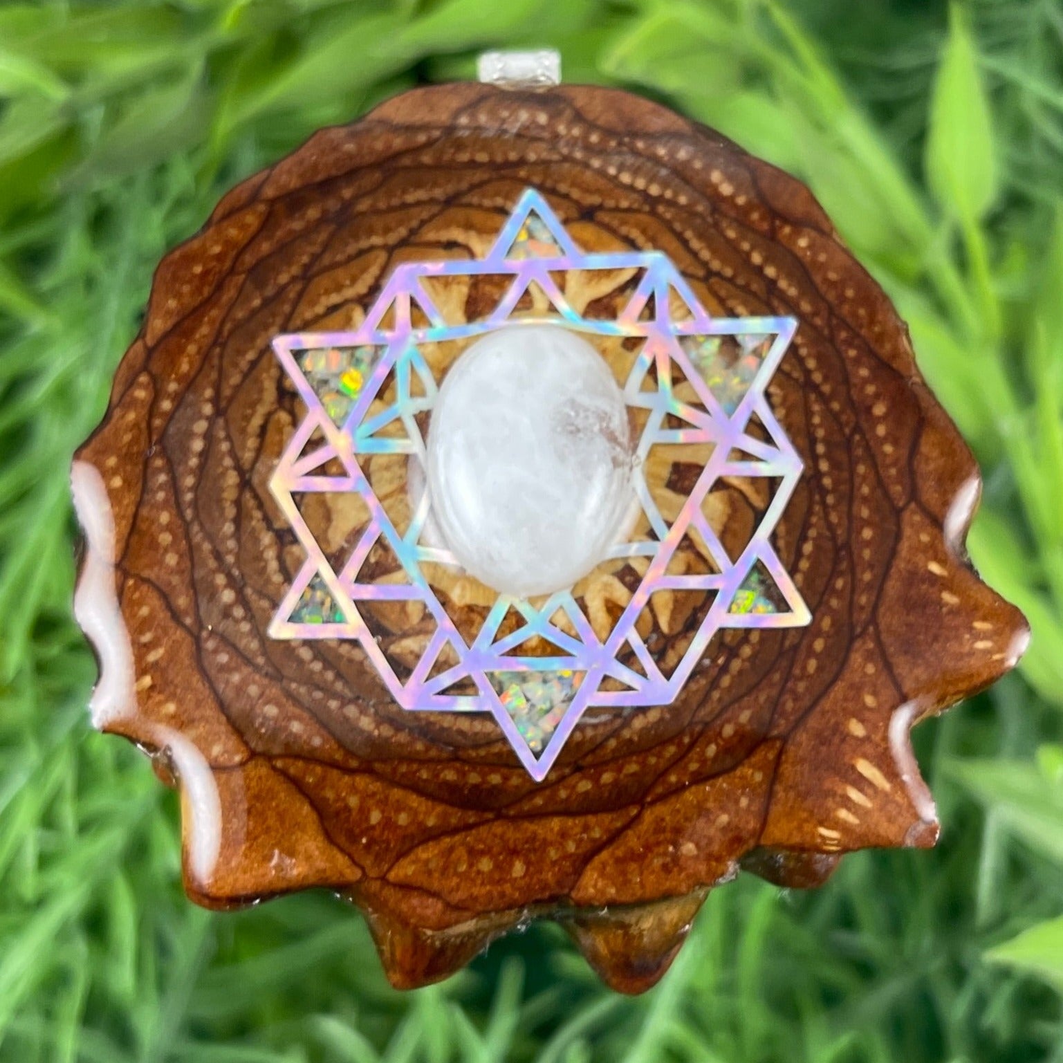 Moonstone with Crushed Opal and 64 Star Tetrahedron – Aura Pinecones